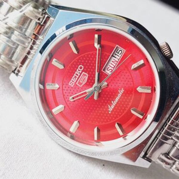 Vintage Seiko 5 Automatic 17J Men's Work Wristwatch Red Dial pcs ...