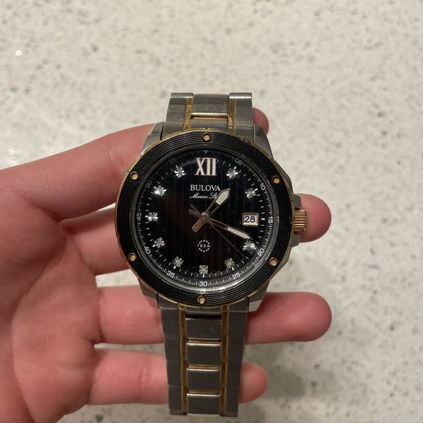 Bulova Mens Marine Star Quartz Calendar Black Stainless Steel Watch 44 ...