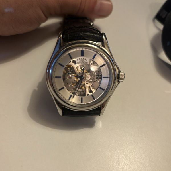 Rotary Men's Automatic Skeleton Dial Black Leather Strap Watch GS03357 ...