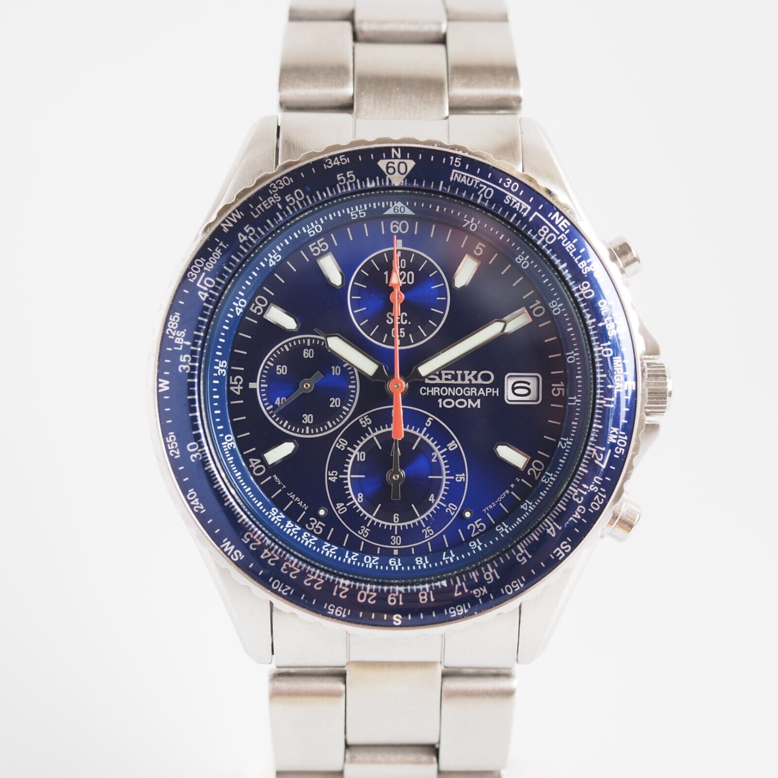 SEIKO FLIGHT MASTER SND255 7T92-0CF0 Blue CHRONOGRAPH QUARTZ PILOT MENS ...