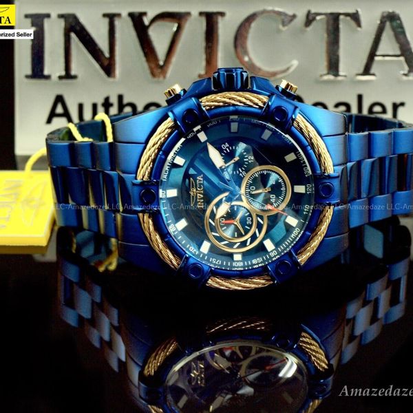 New Invicta Men's 52mm Bolt Chronograph Stainless Steel BLUE DIAL Watch ...