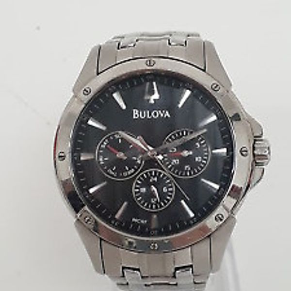 Bulova Mens Watch C860841 Japanese Quartz Black Face Chronograph ...