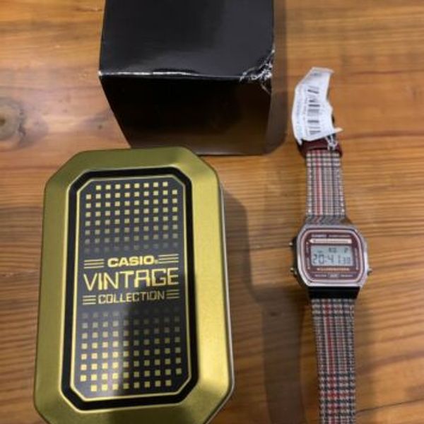 CASIO VINTAGE A168WEFL-5AV SILVER & PLAID DIGITAL WATCH New w/ Box ...