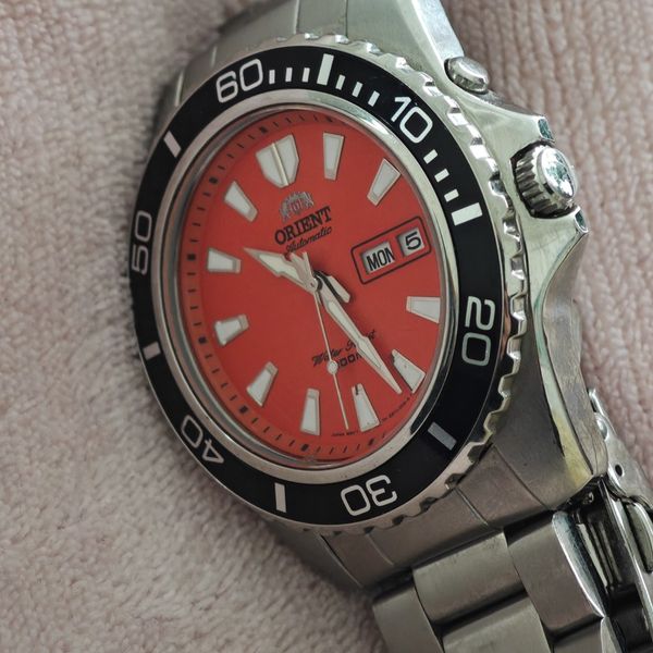 Orient Mako XL Diver Automatic 200m Menâ s Watch Orange Dial Day Date ...