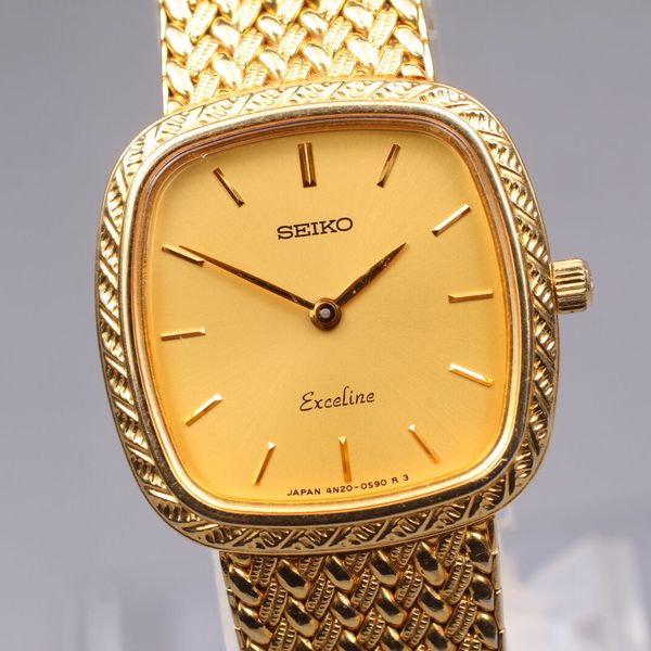 [Near Mint] Vintage SEIKO Exceline 4N20-5160 Gold Dial 21mm Qz Women's Watch | WatchCharts ...