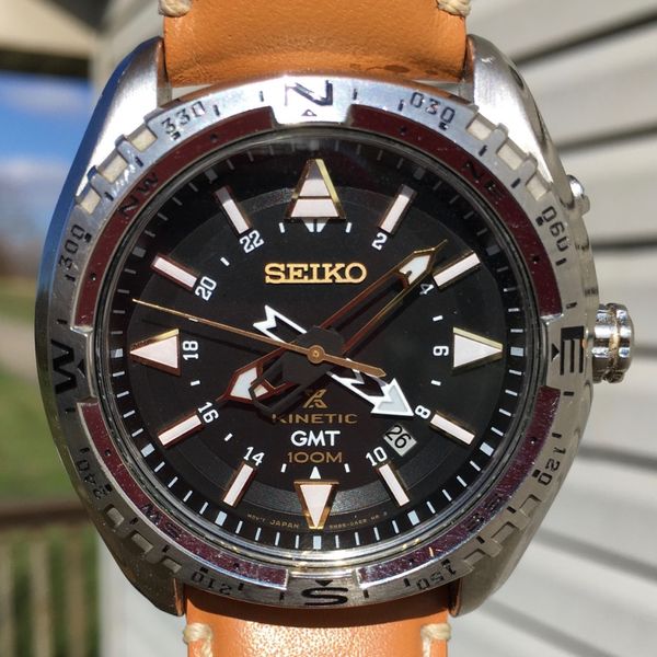 SOLD Seiko SUN055 kinetic GMT compass bezel | WatchCharts Marketplace