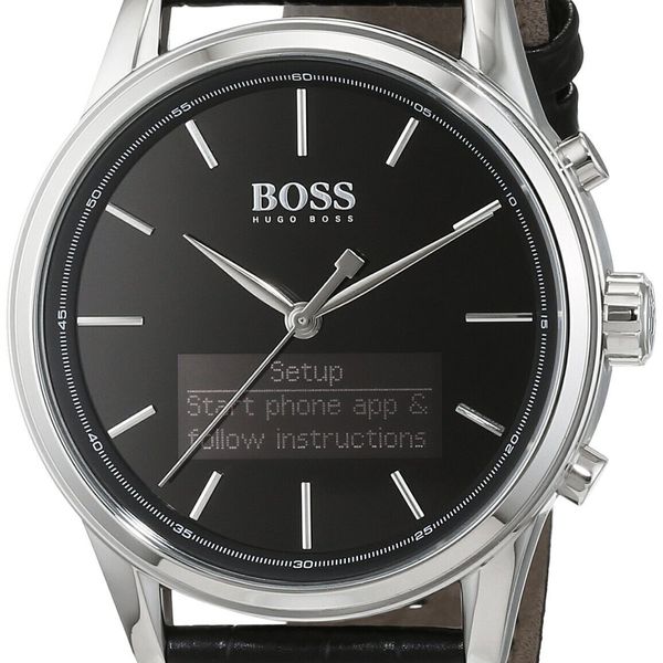 Mens HUGO BOSS SmartWatch Black Multi-Function Dial Black Leather Band ...