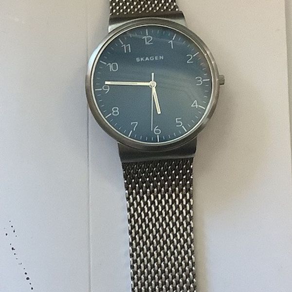 Skagen Mens Blue Dial Watch New Battery VGC Steel Mesh Adjustable Strap | WatchCharts Marketplace