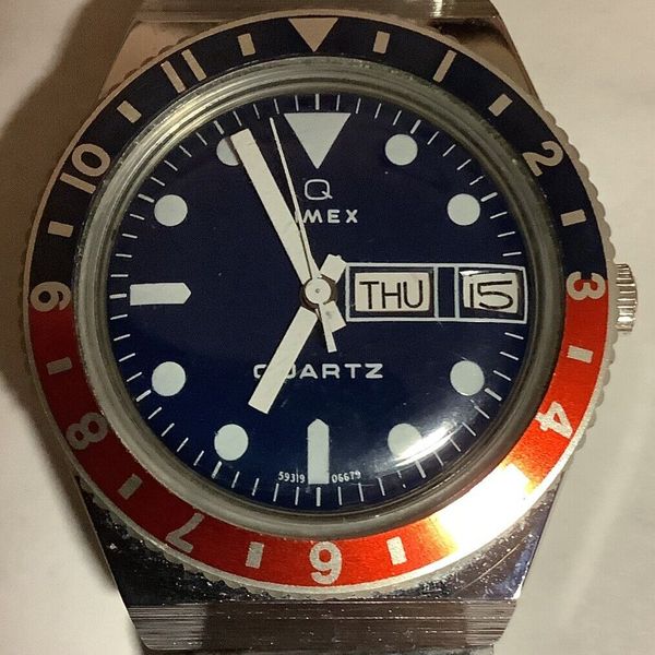 Timex Q Pepsi 38mm Menâ s Quartz Divers Wristwatch~1979 OG~59319-06679 ...