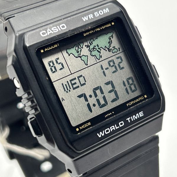 Vintage Casio W-50U 643 Mens Digital Watch Rare Black Retro 1980s World ...