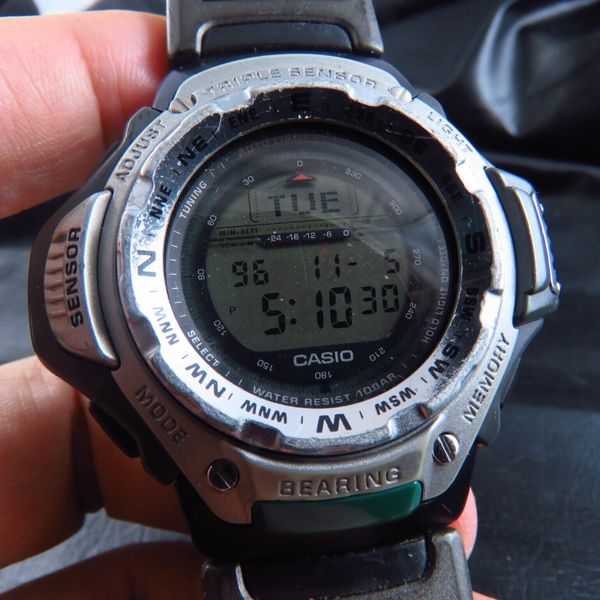 PRT-41 CASIO PROTREK TRIPLE SENSOR BEARING LCD QUARTZ MEN WATCH ...