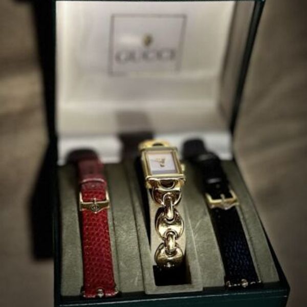 Gucci Watch w/ Case&Card GUCCI 1800L Quartz Change Belt Gold Women ...