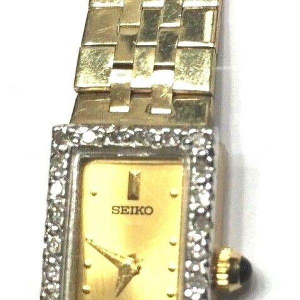 SEIKO VINTAGE LADIES 14K SOLID YELLOW GOLD WATCH 28 DIAMONDS 26.9 Grams ...