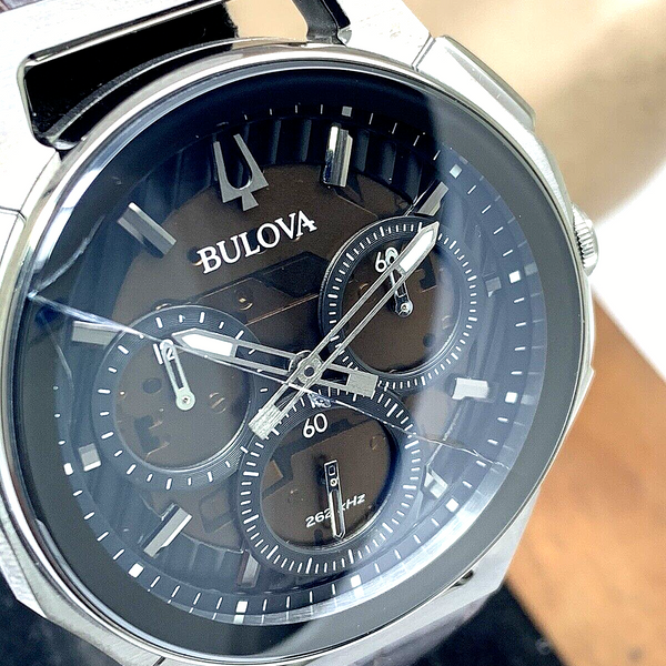 Bulova Men's Watch 98A231 Curv Chronograph Black Brown Leather BROKEN ...