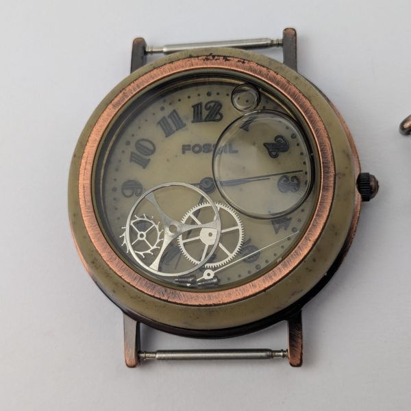 Vtg NEW OLD STOCK Fossil Watch Liquid Floating Gears 35mm Mens BW-6751 ...