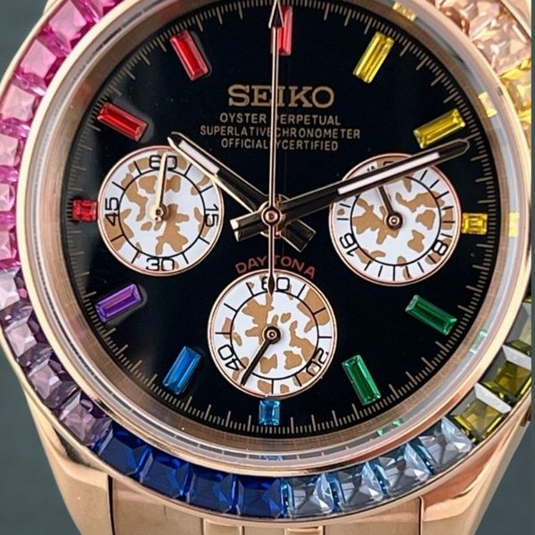 Seiko Mod Rose Gold Rainbow Daytona Homage Watch Custom | WatchCharts ...