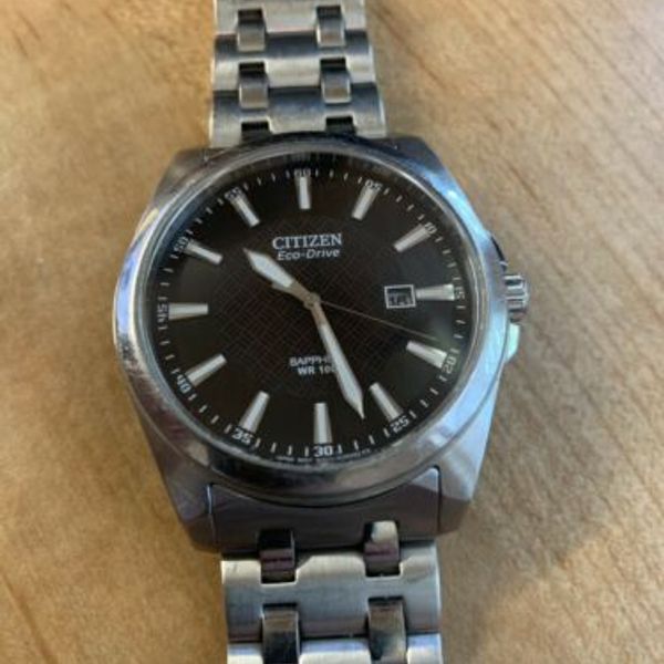 Citizen Eco Drive Sapphire WR100 E111-S070856 Watch Black Face Silver ...