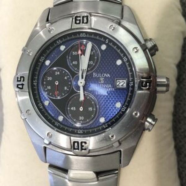 Bulova 96B34 Men's Millennia Blue and Black Dial Steel Bracelet ...