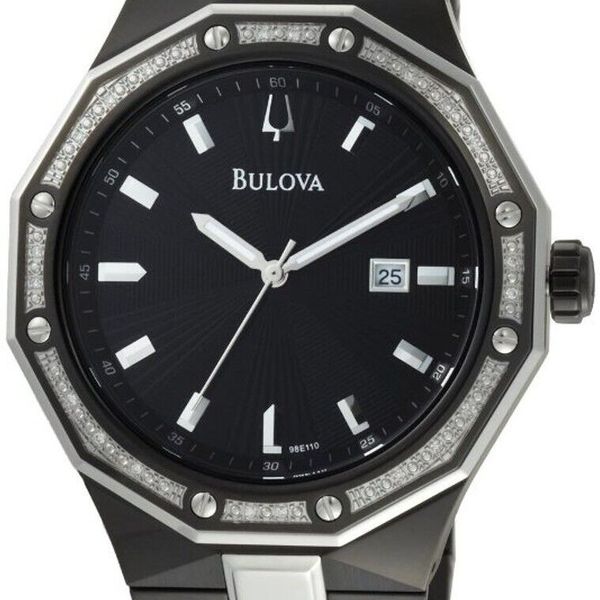 Bulova Men's Black Stainless Steel Watch With Diamond Bezel 98E110 ...