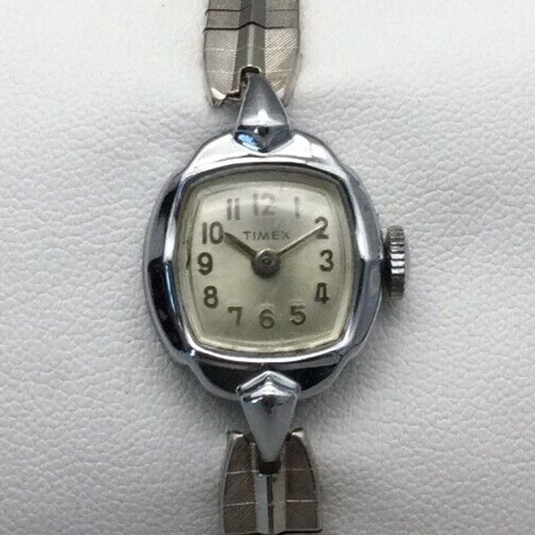 Vintage Timex Watch Women 17mm Silver Tone Square Dial Safety Chain ...
