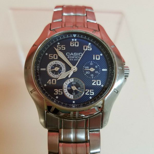 Casio Edifice EF-317 Blue Face Day Date New Battery Free Shipping ...