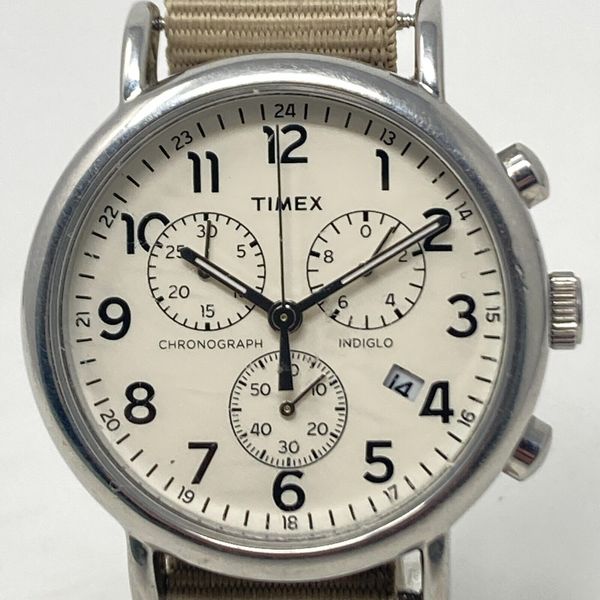 Timex Weekender Chronograph Watch Men 40mm Silver Tone Date Nylon New ...