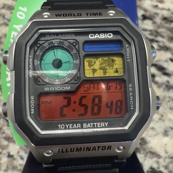 "AI424-4" Casio World Time Illuminator Royale AE-1200 Digital ð ©ð ¦ð ...