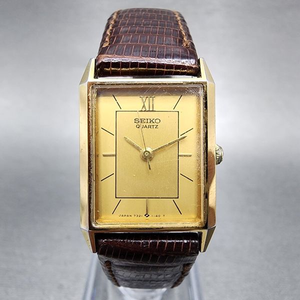 Seiko Tank Watch Women 18mm Gold Dial Gold Tone Rectangle 7321-5650 New ...
