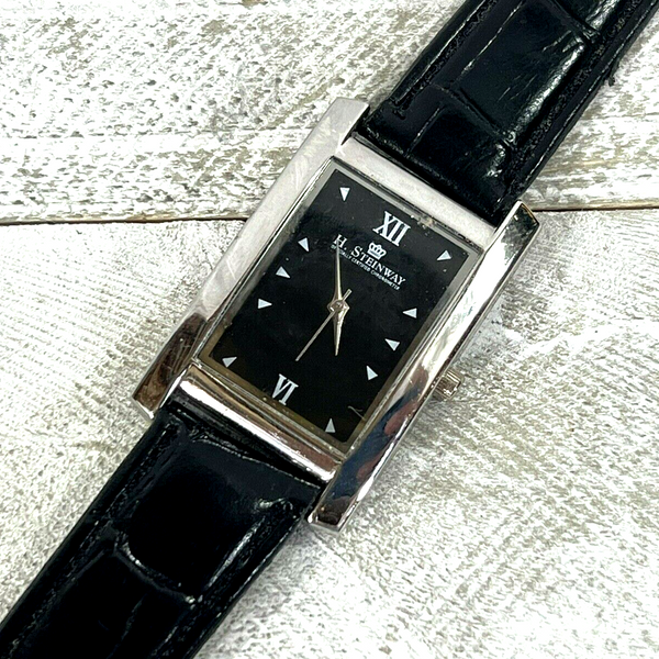 H Steinway Womens Rectangular Analog Watch Silver Case Black Dial NWOT ...