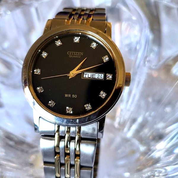 Citizen Diamond Dial Two Tone Quartz Analog Stainless Steel Men's Watch ...