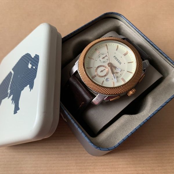 MEN FOSSIL MACHINE FS5040 STAINLESS WATCH GREAT CONDITION NEW BATTERY ...