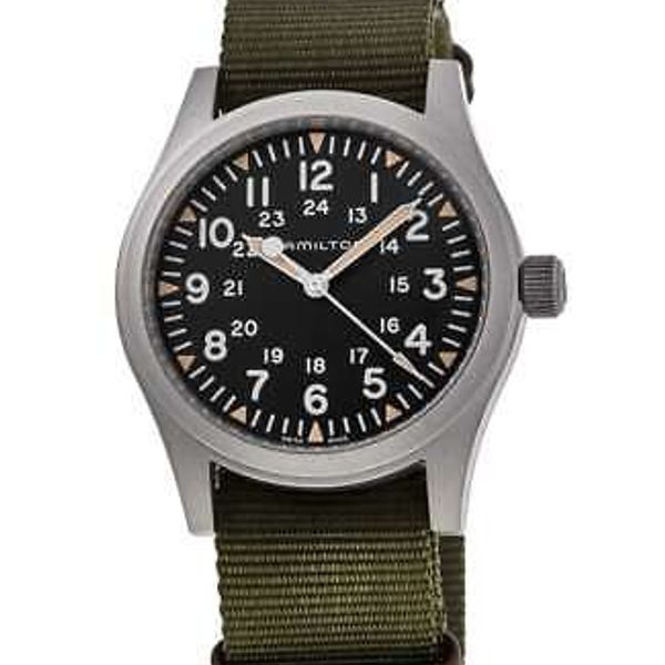 New Hamilton Khaki Field Mechanical Black Dial Textile Men's Watch ...