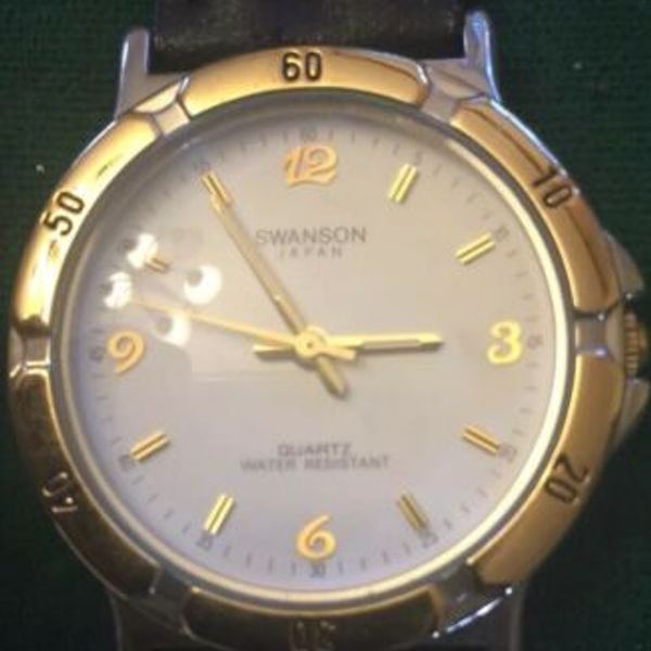 Swanson Japan Quartz Men’s Watch Water Resistant Beautiful White Face ...