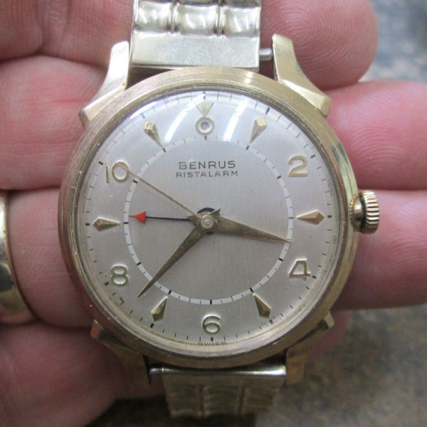 Vintage MENS RISTALARM ALARM BENRUS RUNNING STAINLESS BACK FANCY LUG ...