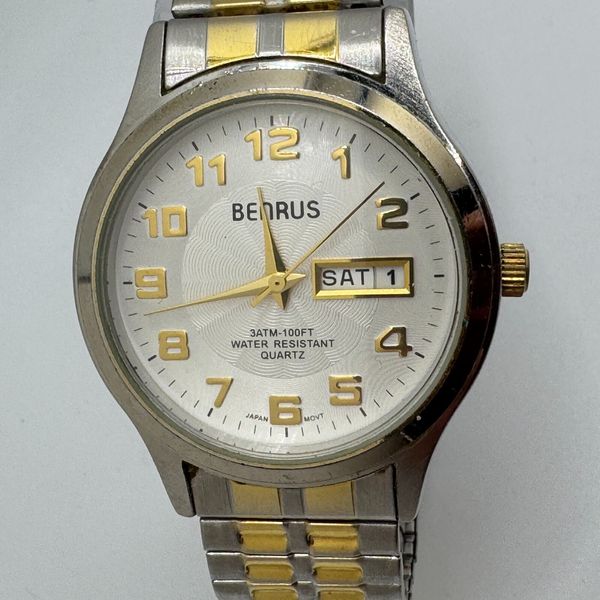 Vintage Benrus Quartz Watch Men 30m Silver Day Date Stretch Analog New ...