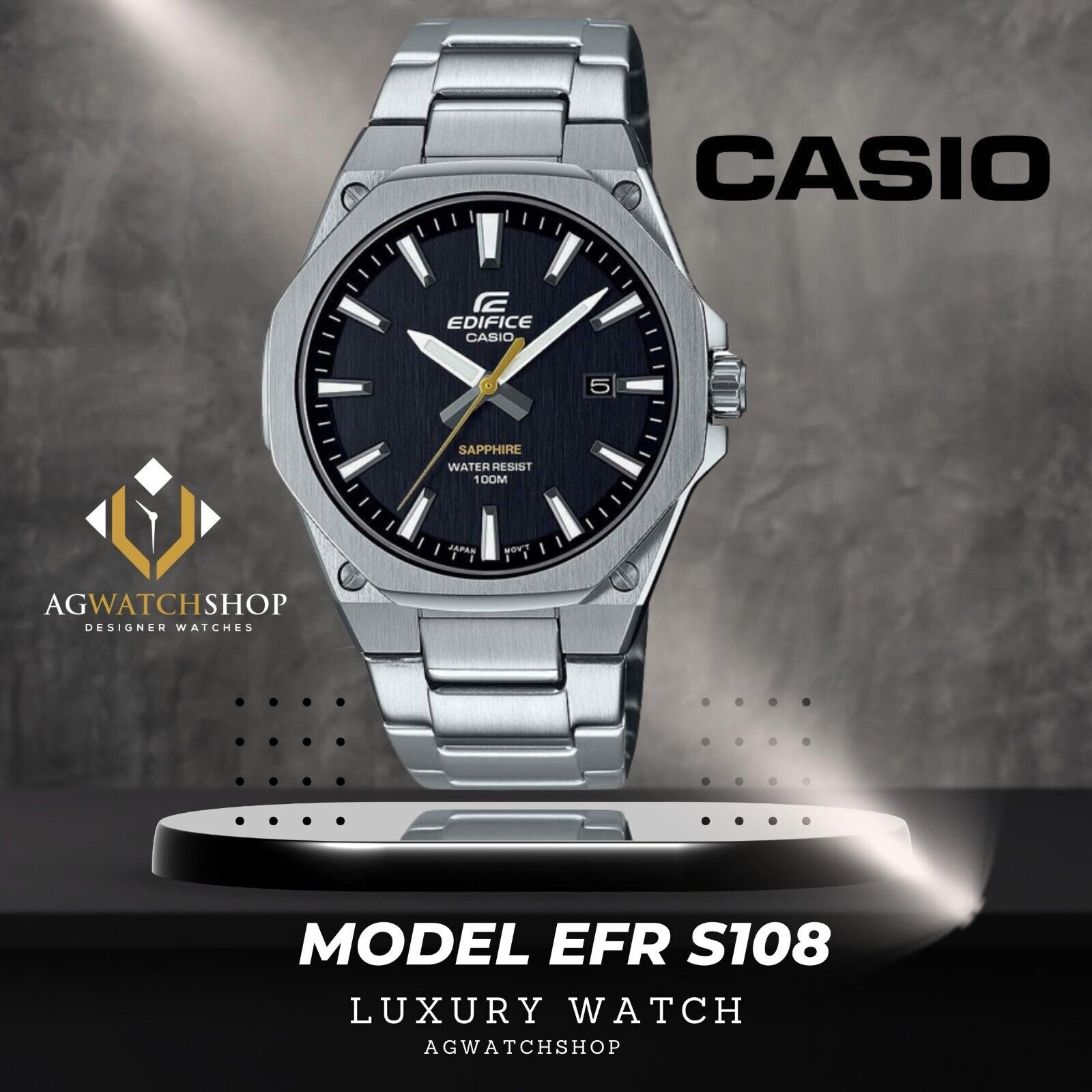 Casio Edifice Slimline Mens Sapphire Crystal Black Dial Silver watch ...