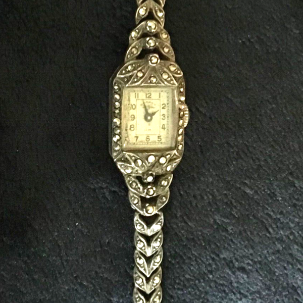 Vintage 1950s Ladies Silver & Marcasite Rotary Cocktail Watch Working ...