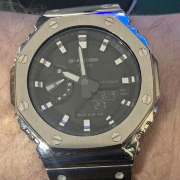 Casio G-Shock GA2100 Casioak Black Dial Stainless Steel Band Custom Mod ...