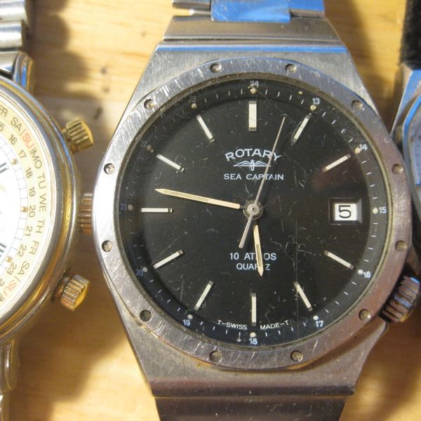 LOT 4 VINTAGE QUARTZ MENS WATCHES ROTARY SEA CAPTAIN DIVERS ROYAL OAK ...