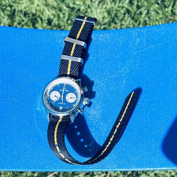 Hamilton Mod 41mm Blue Dial NATO strap Stainless Steel Quartz Chrono ...