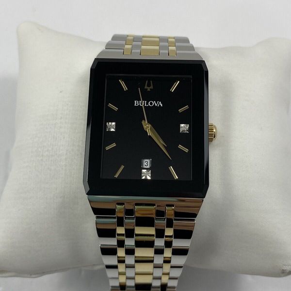 Bulova Quadra Diamond Quartz Black Dial Stainless Steel Men's Watch ...