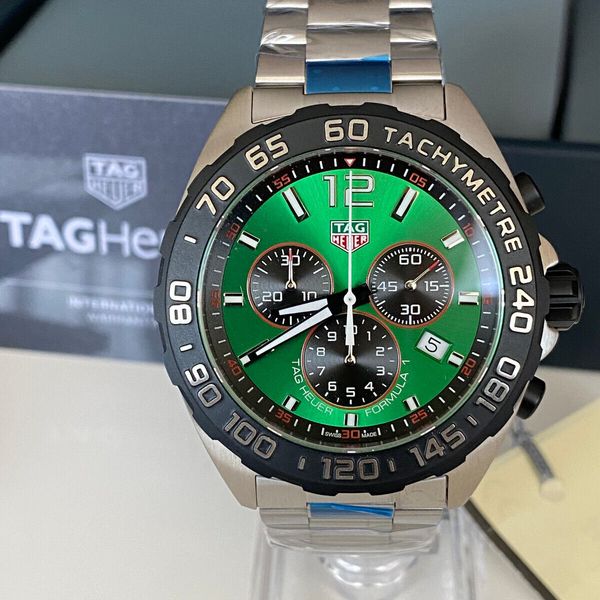 Tag Heuer 43mm Formula 1 Chronograph Green Dial Men's Watch CAZ101AP ...