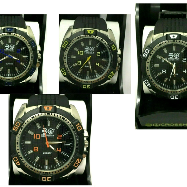 Crosshatch Men's Quartz Watch with Analogue Display and Black Silicon ...