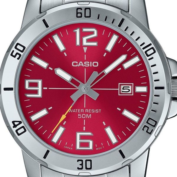 Casio Standard Analog Stainless Steel Red Dial Quartz MTP-VD01D-4BV Men ...