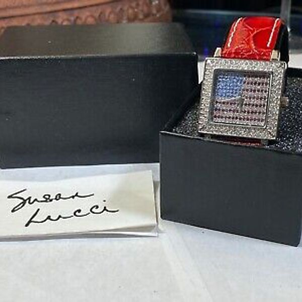Susan Lucci American Flag Crystal Genuine Leather Watch NEW BATTERY ...