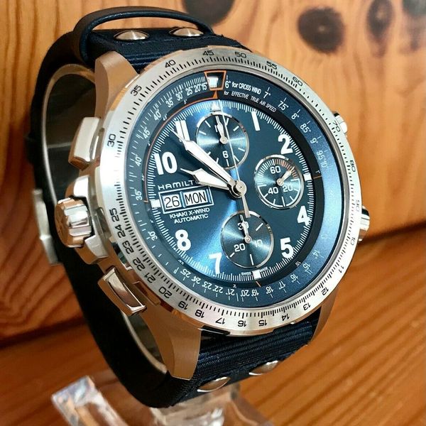 Hamilton Khaki X-Wind Auto Chrono Blue H77906940 (New Model) Inc Steel ...