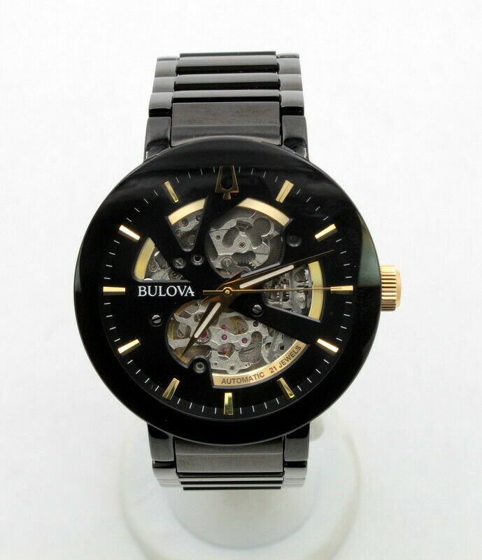 BULOVA MEN'S FUTURO BLACK STAINLESS STEEL WATCH 21 JEWELS 98A203 ...