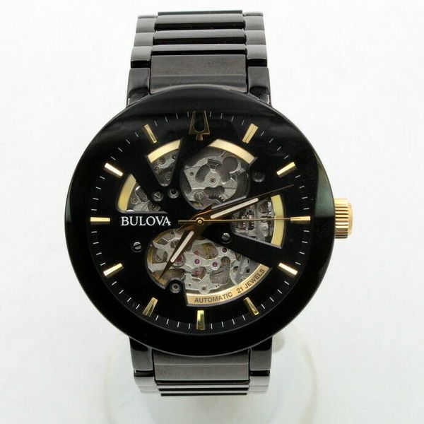 BULOVA MEN'S FUTURO BLACK STAINLESS STEEL WATCH 21 JEWELS 98A203 ...