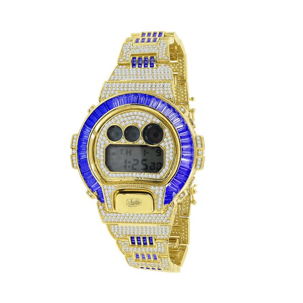 Blue Sapphire Custom Baguette Gold Tone Lab Diamonds Casio G-Shock DW ...