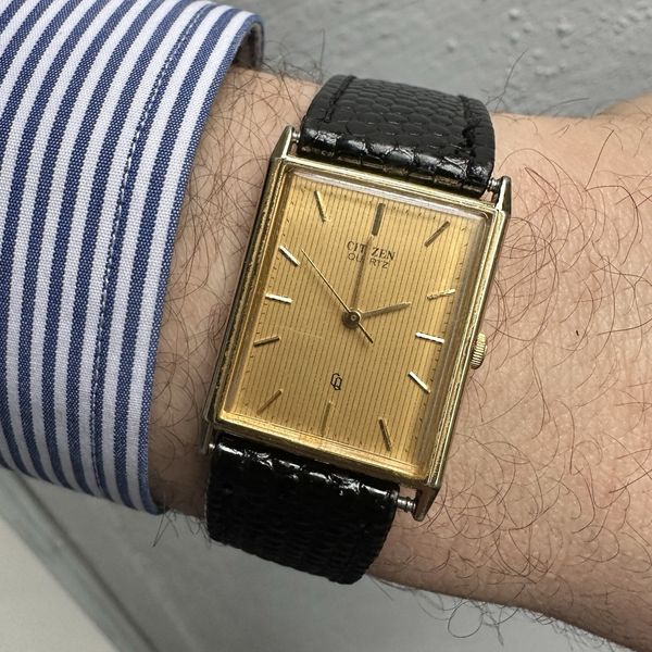 Vintage Citizen Quartz CQ Tank Champagne Striped Watch 4031 Needs Batt ...